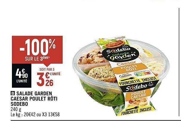 Promo Salade Garden Caesar Poulet Rôti Sodebo chez Spar - iCatalogue.fr