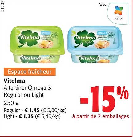 Promo Vitelma à Tartiner Omega 3 Regular Ou Light chez Colruyt ...