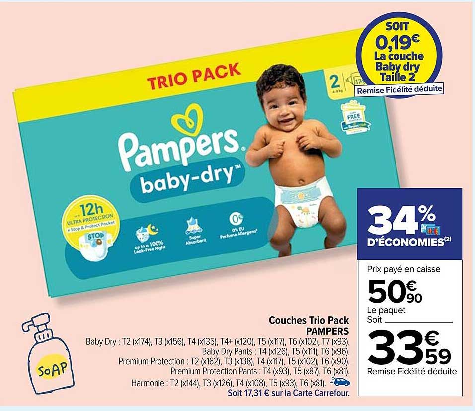 Promo Couches Trio Pack Pampers chez Carrefour - iCatalogue.fr