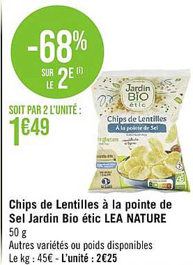 Promo Chips De Lentilles à La Pointe De Sel Jardin Bio étic Léa Nature ...