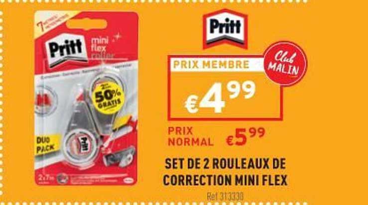 Promo Set De 2 Rouleaux De Correction Mini Flex Pritt chez Trafic ...