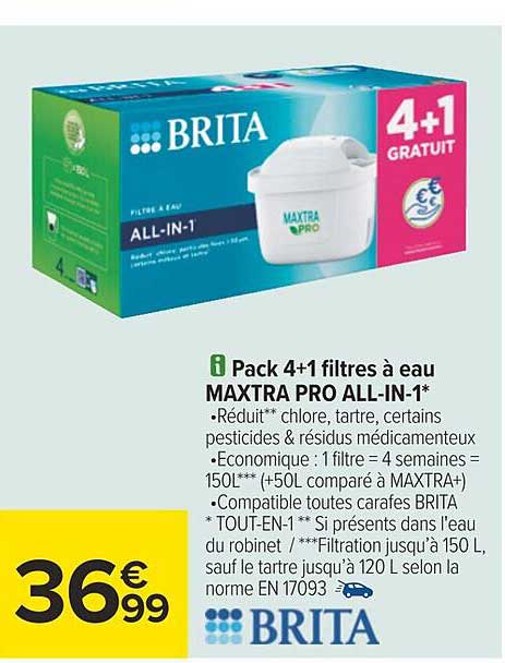 Promo Pack 4+1 Filtres à Eau Maxtra Pro All-in-1 Brita chez Carrefour ...