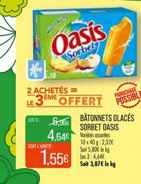 Promo Bàtonnets Glacés Sorbet Oasis chez Match - iCatalogue.fr