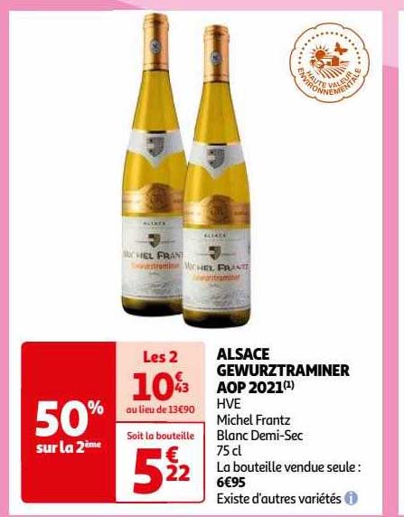 Promo Alsace Gewurztraminer Aop 2021 chez Auchan - iCatalogue.fr