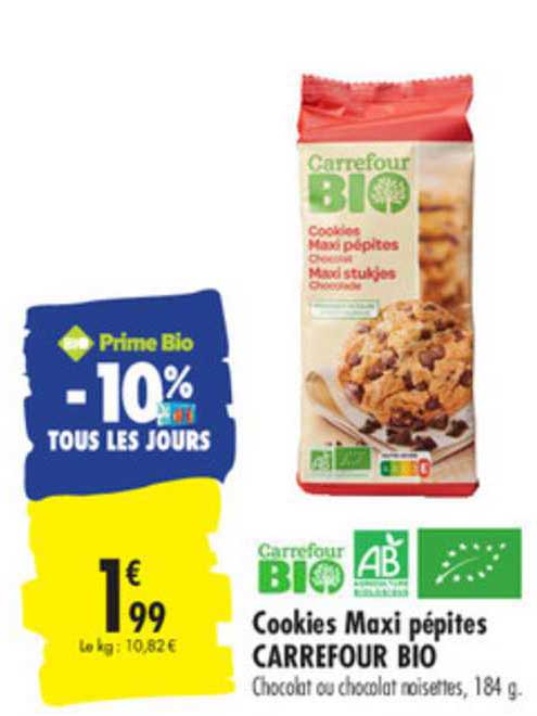 Promo Cookies Maxi Pépites Carrefour Bio chez Carrefour - iCatalogue.fr