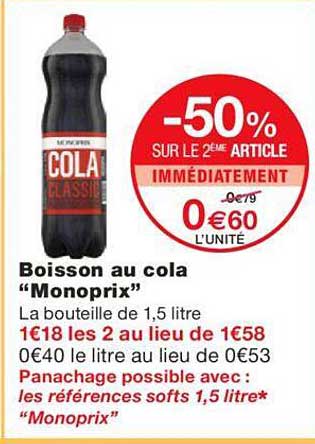 Promo Boisson Au Cola "monoprix" chez Monoprix - iCatalogue.fr