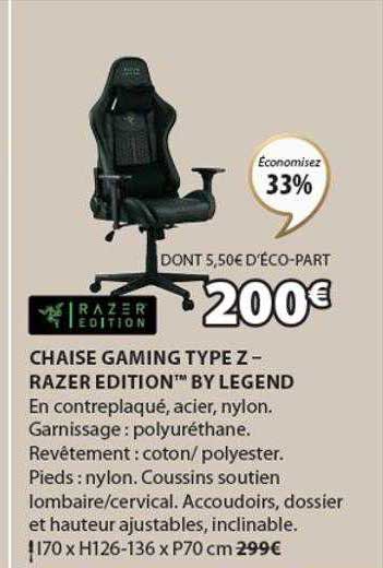 Promo Chaise Gaming Type Z - Razer Edition By Legend chez JYSK ...