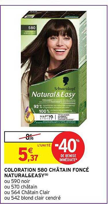 Promo Coloration 580 Châtain Foncé Natural & Easy chez Intermarché ...
