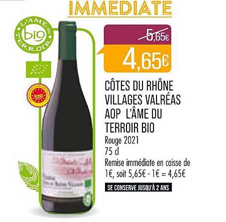 Promo Côtes Du Rhône Villages Valréas Aop L'âme Du Terroir Bio Rouge ...