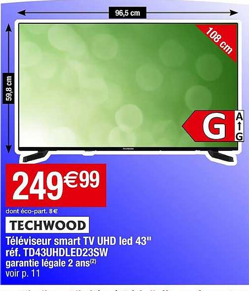 Promo Téléviseur Smart Tv Uhd Led 43" 108 Cm Techwood chez Cora ...