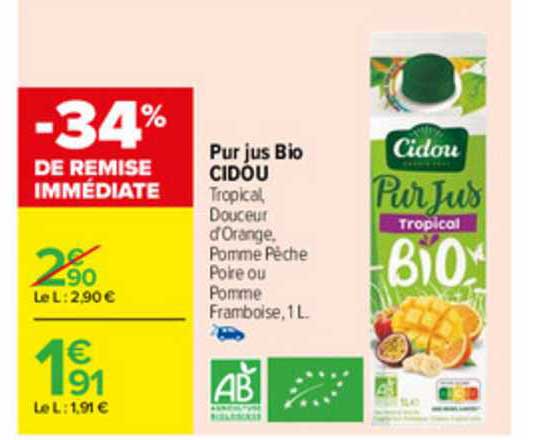 Promo Pur Jus Bio Cidou chez Carrefour - iCatalogue.fr