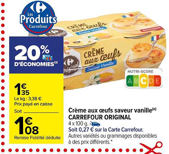 Promo Crème Aux Oeufs Saveur Vanille Carrefour Original chez Carrefour ...