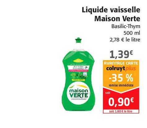 Promo Liquide Vaisselle Maison Verte chez Colruyt - iCatalogue.fr