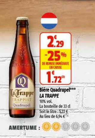 Offre Bière Quadrupel La Trappe chez Coccimarket