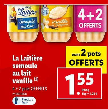 Promo La Laitière Semoule Au Lait Vanille Nestlé chez Lidl - iCatalogue.fr