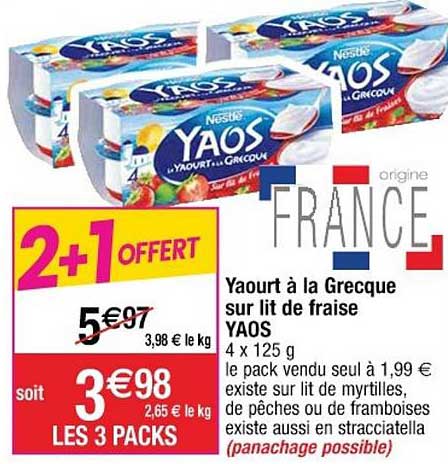 Offre Yaourt à La Grecque Sur Lit De Fraise Yaos chez Cora