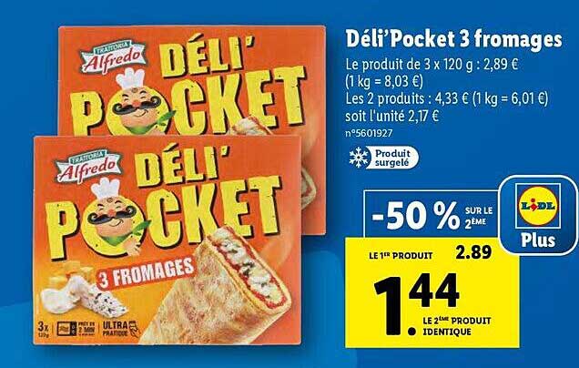 Promo Déli'pocket 3 Fromages Alfredo chez Lidl - iCatalogue.fr