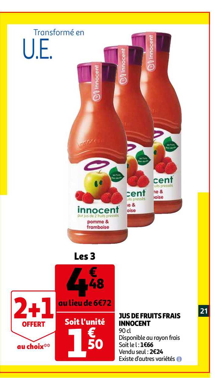 Offre Jus De Fruits Frais Innocent 2+1 Offert Au Choix chez Auchan
