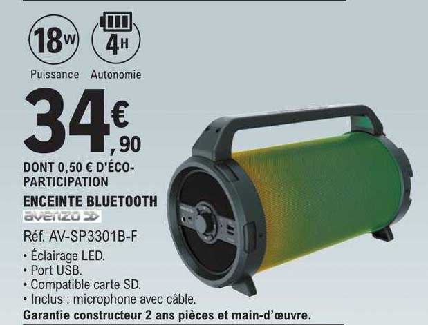 Promo Enceinte Bluetooth Avenzo chez E.Leclerc - iCatalogue.fr