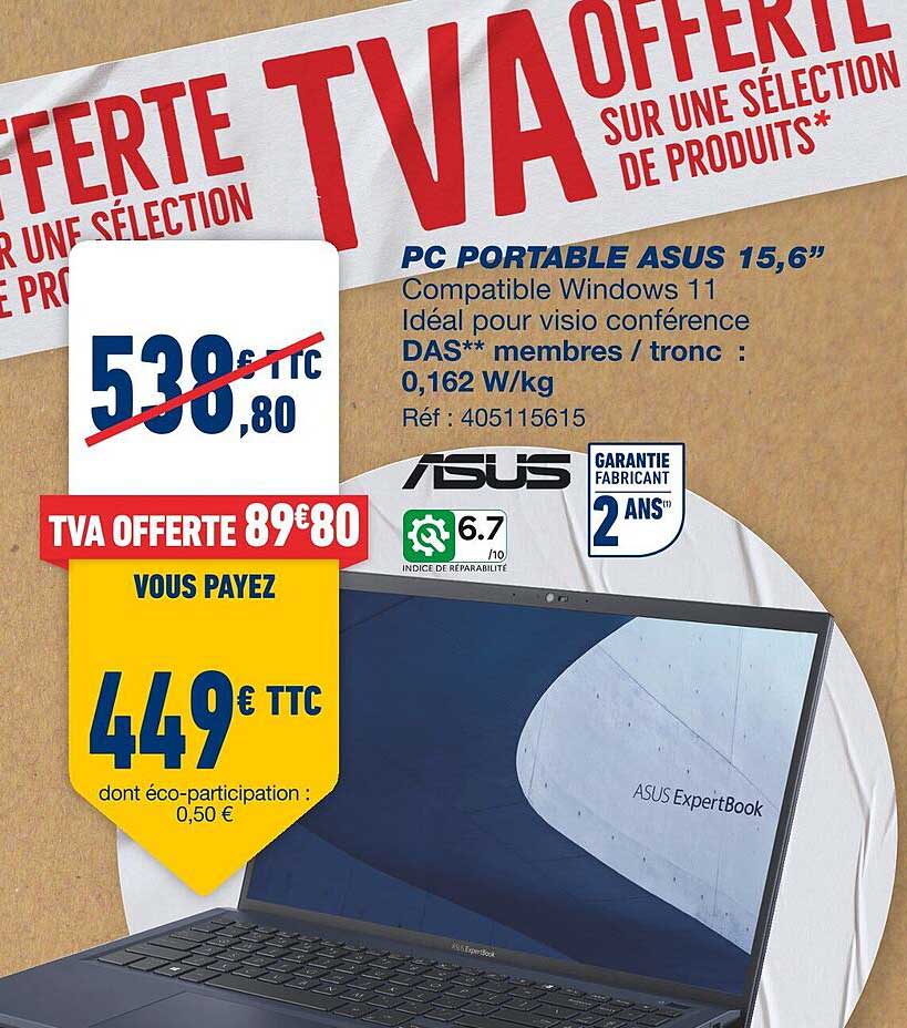 Promo Pc Portable Asus 15.6" chez Bureau Vallée - iCatalogue.fr