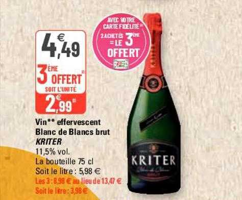 Promo Vin Effervescent Blanc De Blancs Brut Kriter chez G20 - iCatalogue.fr