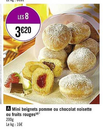 Promo Mini Beignets Pomme Ou Chocolat Noisette Ou Fruits Rouges chez ...