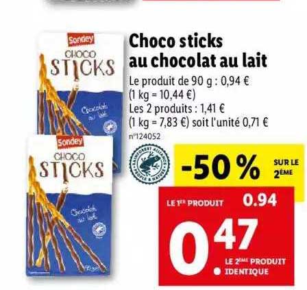 Promo Choco Sticks Au Chocolat Au Lait Sondey chez Lidl - iCatalogue.fr