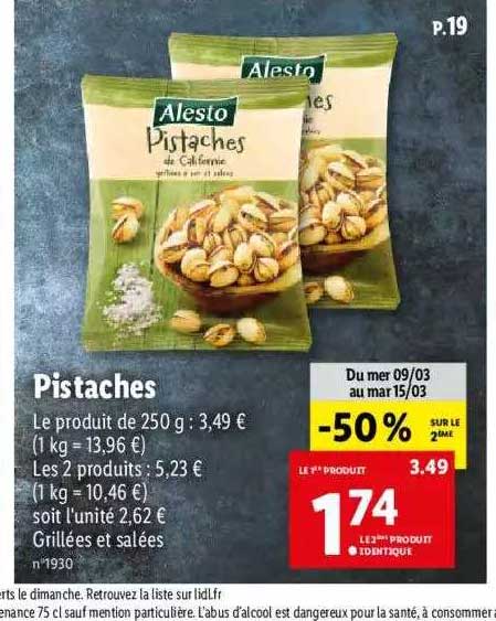 Promo Pistaches Alesto chez Lidl - iCatalogue.fr