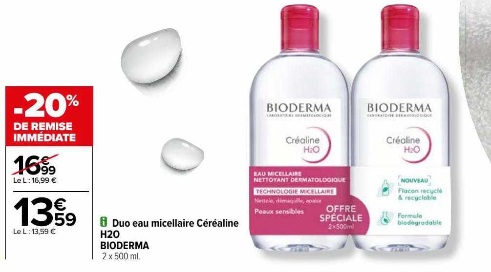 Promo Duo Eau Micellaire Céréaline H20 Bioderma chez Carrefour ...