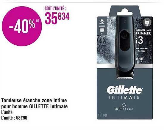Promo Tondeuse étanche Zone Intime Pour Homme Gillette Intimate chez ...