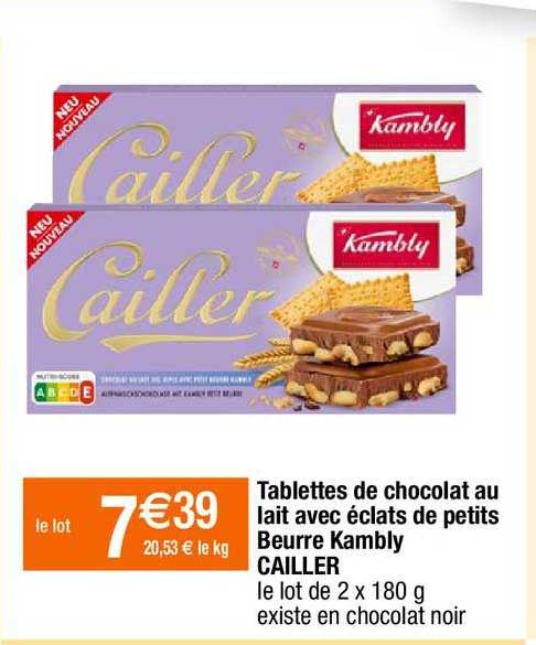 Promo Tablettes De Chocolat Au Lait Avec éclats De Petits Beurre Kambly ...