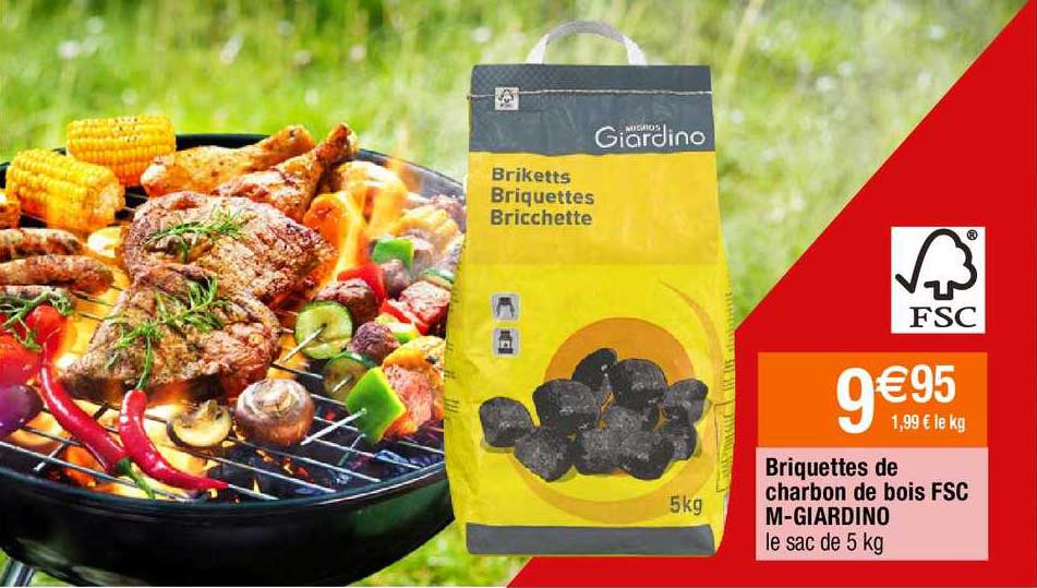 Promo Briquettes De Charbon De Bois Fsc M-giardino chez Migros France ...