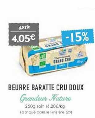Promo Beurre Baratte Cru Doux Grandeur Nature chez Naturalia ...