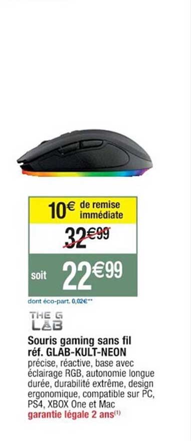 Promo Souris Gaming Sans Fil Réf. Glab-kult-neon chez Cora - iCatalogue.fr