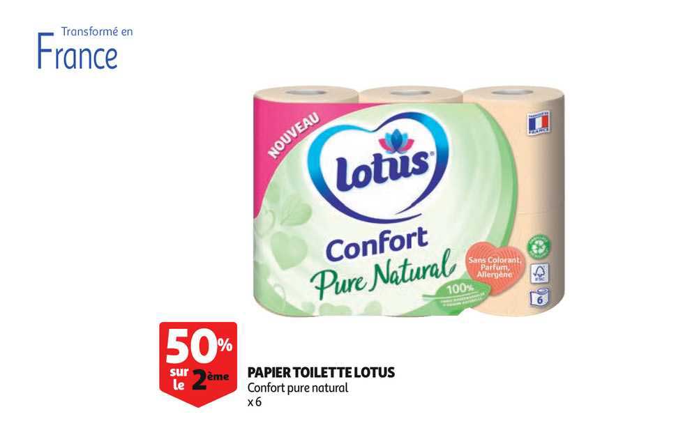 Promo Papier Toilette Lotus 50% Sur Le 2ème chez Auchan - iCatalogue.fr