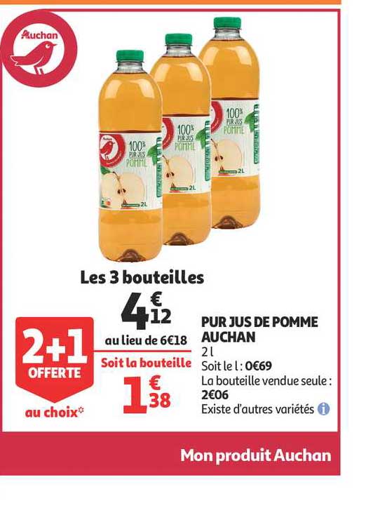 Promo Pur Jus De Pomme Auchan 2+1 Offerte Au Choix chez Auchan ...
