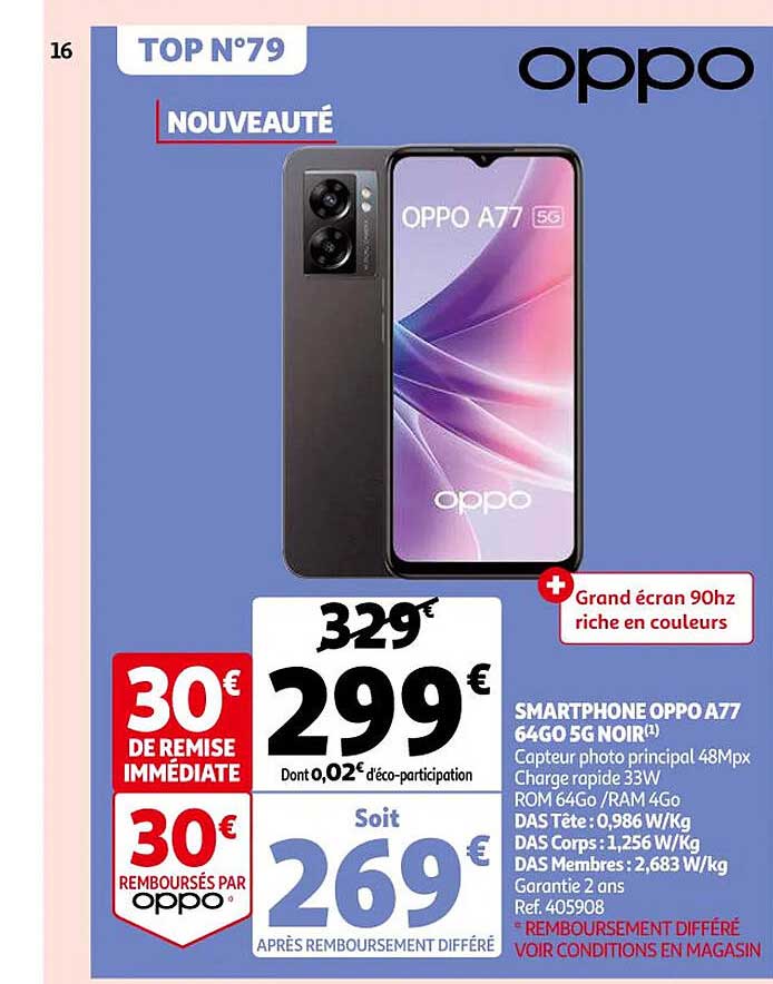 Promo Smartphone Oppo A77 64go 5g Noir chez Auchan - iCatalogue.fr