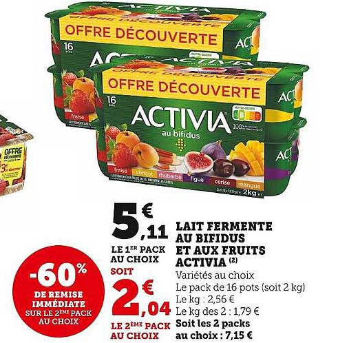 Promo Lait Fermente Au Bifidus Et Aux Fruits Activia -60% De Remise ...