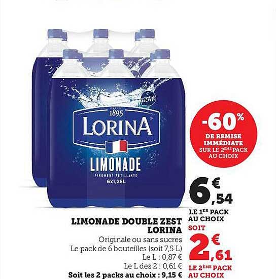 Promo Limonade Double Zest Lorina chez Hyper U - iCatalogue.fr