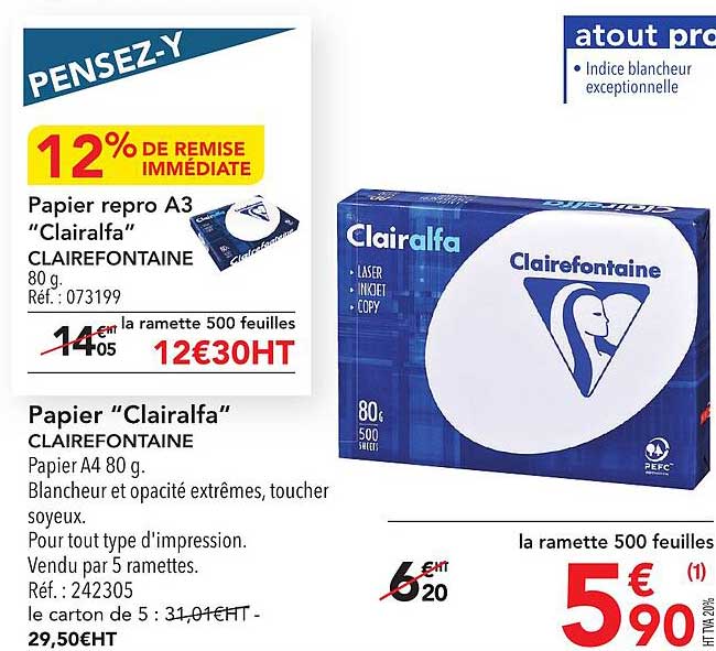 Promo Papier Repro A3 "clairalfa" Clairefontaine, Papier "clairalfa ...