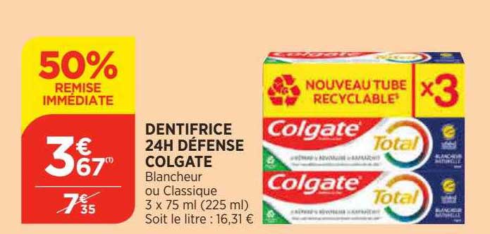 Promo Dentifrice 24h Défense Colgate 50% Remise Immédiate chez Bi1 ...