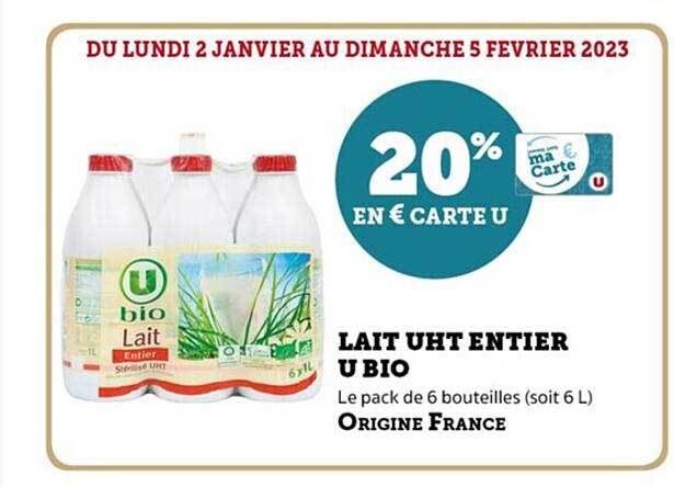 Promo Lait Uht Entier U Bio chez Hyper U - iCatalogue.fr