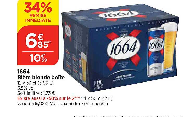 Promo 1664 Bière Blonde Boîte chez Bi1 - iCatalogue.fr
