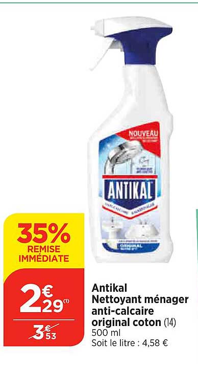Promo Antikal Nettoyant Ménager Anti-calcaire Original Coton chez Bi1 - iCatalogue.fr