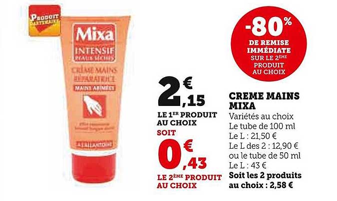 Promo Creme Mains Mixa chez Super U - iCatalogue.fr