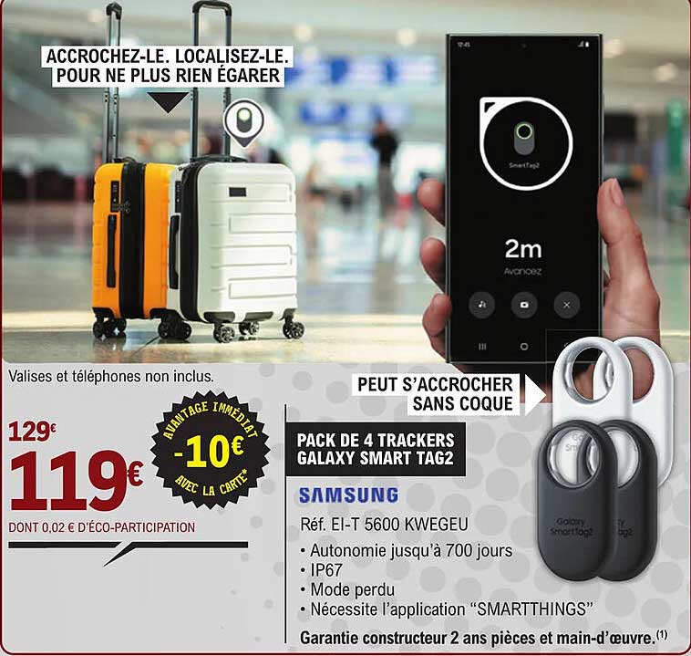 Promo Pack De 4 Trackers Galaxy Smart Tag2 Samsung chez E.Leclerc ...