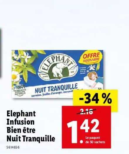 Promo éléphant Infusion Bien être Nuit Tranquille chez Lidl - iCatalogue.fr