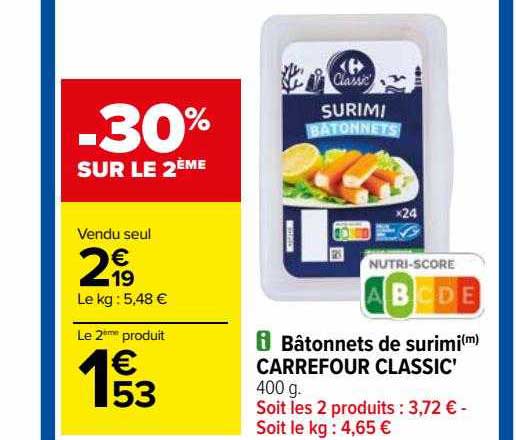 Promo Bâtonnets De Surimi Carrefour Classic' chez Carrefour - iCatalogue.fr