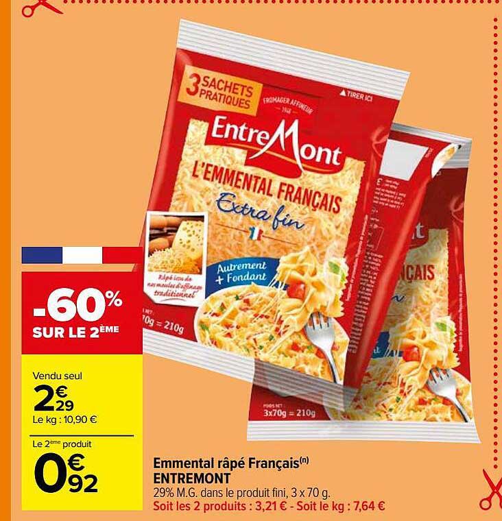 Promo Emmental Râpé Français Entremont chez Carrefour - iCatalogue.fr