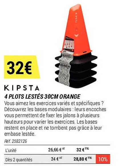 Promo 4 Plots Lestés 30 Cm Orange Kipsta chez Decathlon - iCatalogue.fr